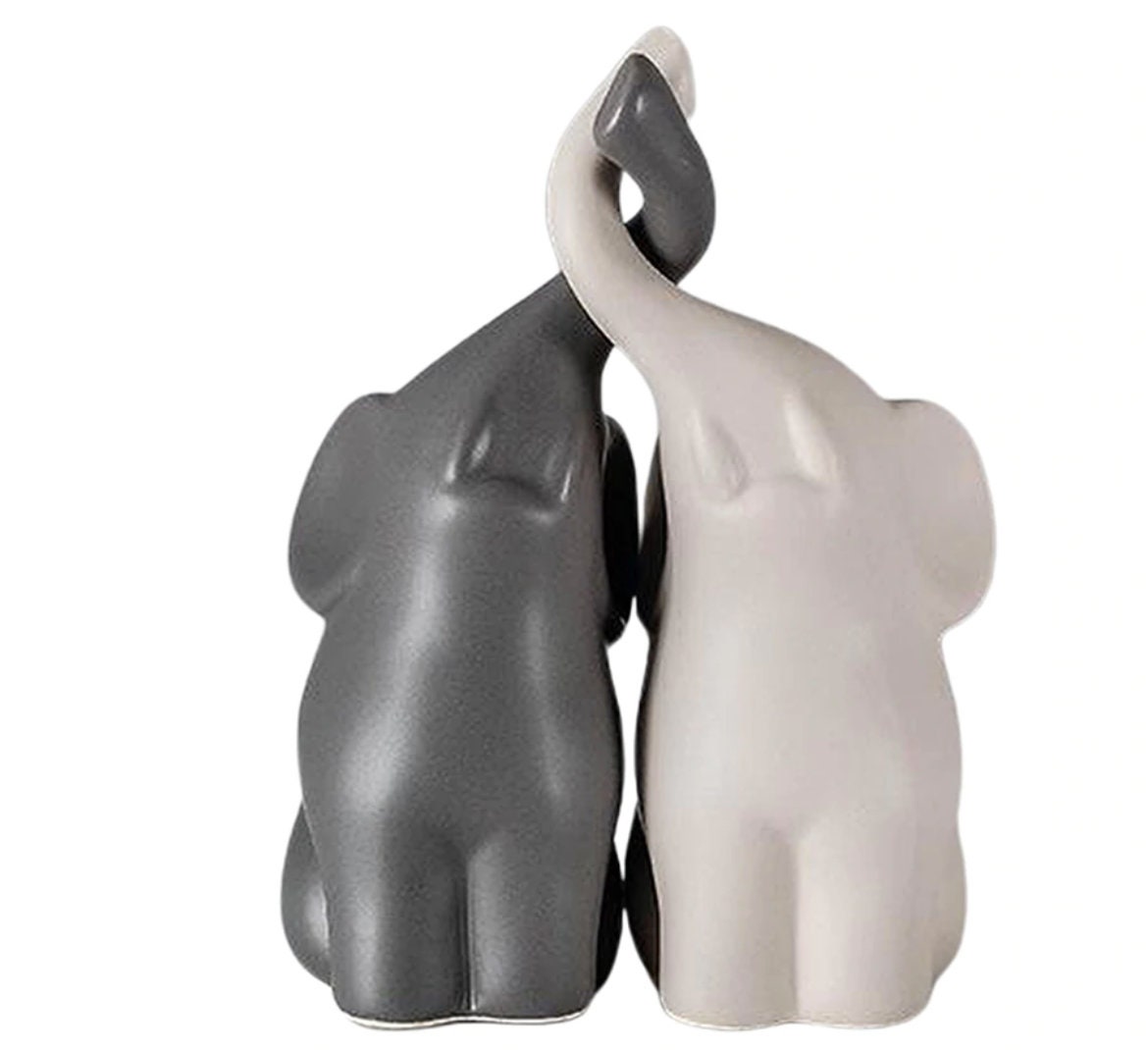 Hand-made Ceramic Elephant Sculpture Figurine - Includes Small Elephant ...