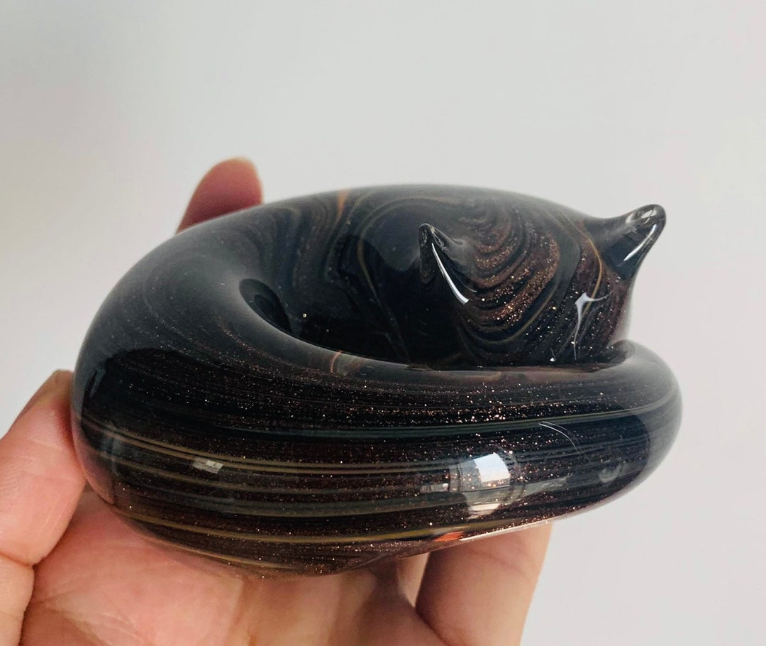 Glass Cat Paperweight - Cozy Kitten Glass Sculpture With Small Card and ...