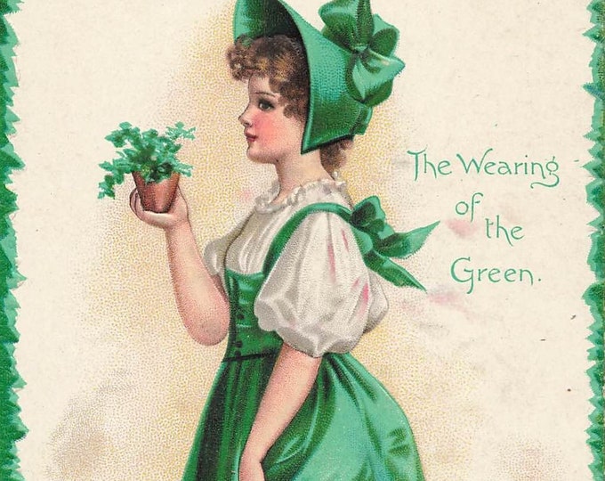Clapsaddle St. Patrick's Day Postcard Irish Lady Shamrocks Signed ...