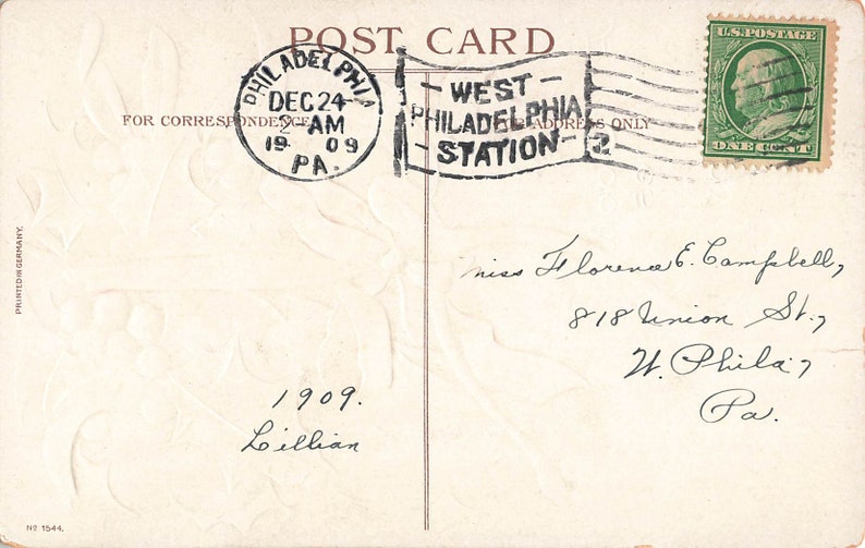 Christmas Postcard Wishbone, Holly, Mistletoe Postmarked 1909 - Etsy