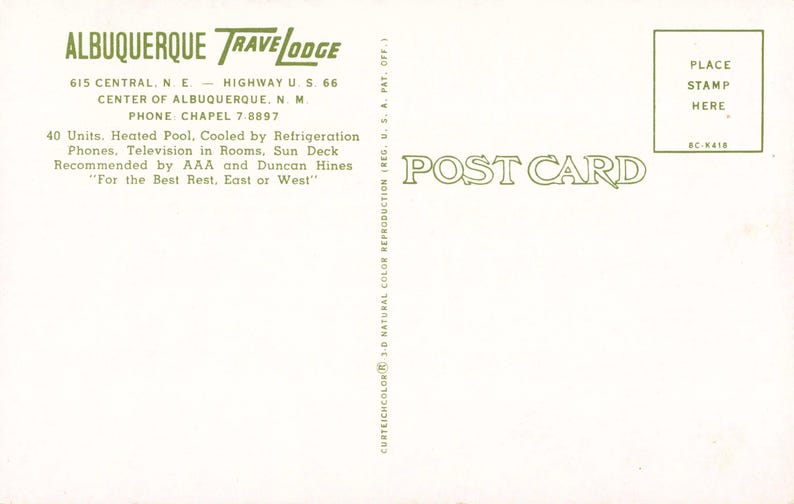 Albuquerque, New Mexico Postcard Route 66 Travel Lodge Chrome About ...