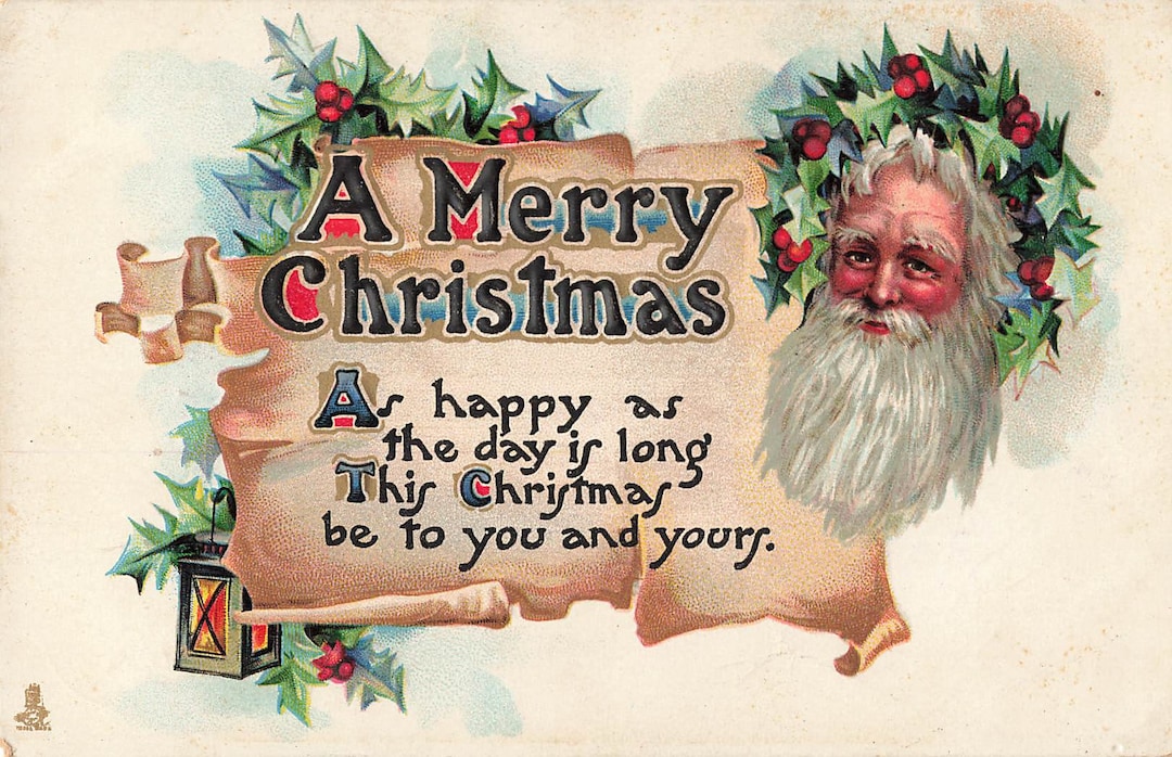 Christmas Postcard Santa Claus Scrolls by Brundage Santa With Holly ...
