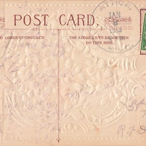 Greeting Postcard Violet Emblem of Faithfulness Blue Ribbon Embossed by ...