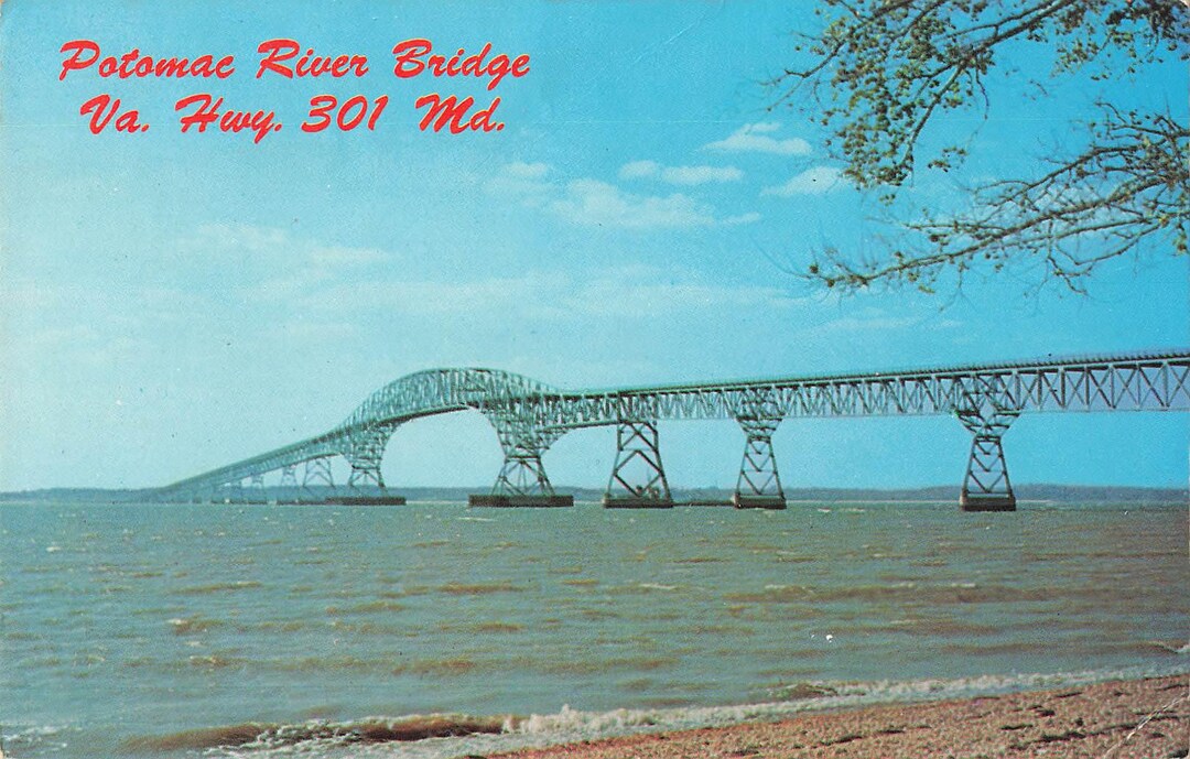 Potomac River Bridge Postcard Between Maryland and Virginia Chrome ...