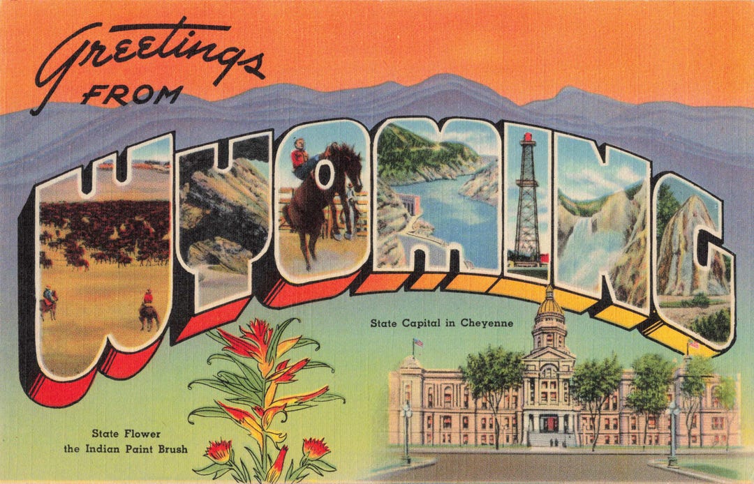 Wyoming Large Letter Postcard Greetings Multi View About 1940s - Etsy