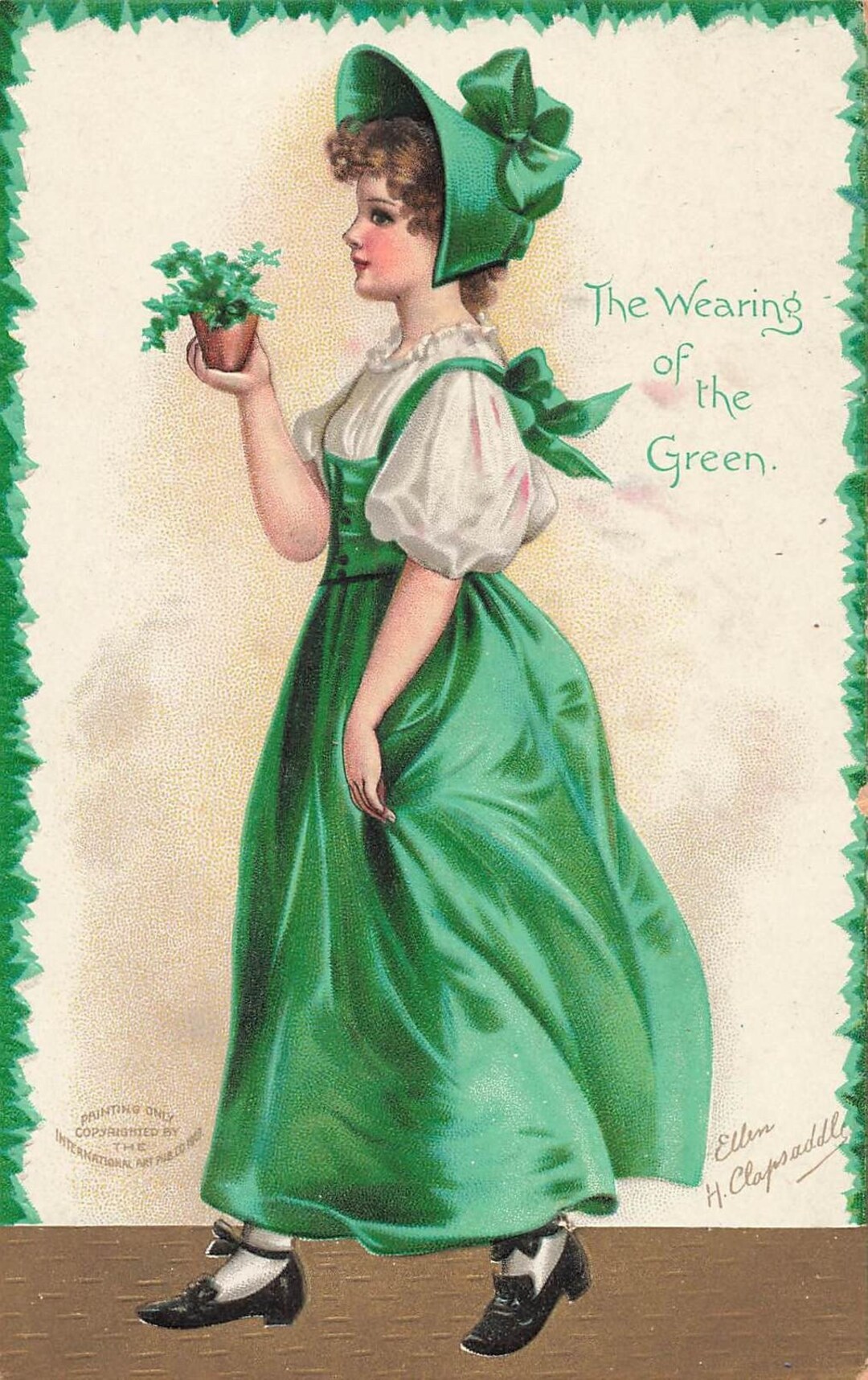 Clapsaddle St. Patrick's Day Postcard Irish Lady Shamrocks Signed ...