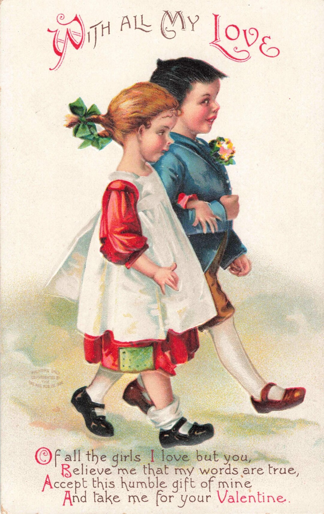 Clapsaddle Valentine Postcard Boy and Girl Walking Poem Embossed ...