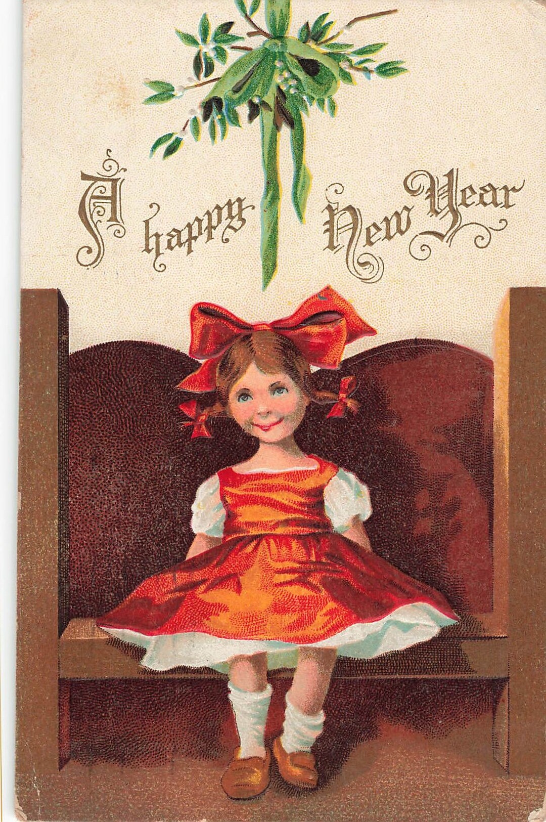 Clapsaddle New Year Postcard Girl on a Bench Postmark 1909 - Etsy