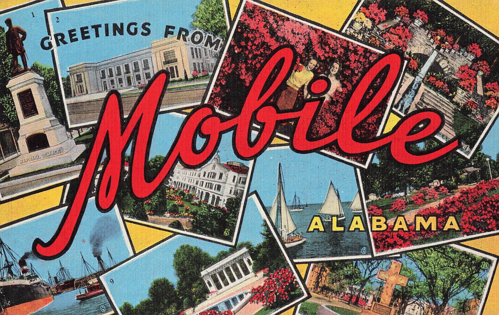 Mobile Alabama Postcard Greetings Large Letter Multi Views About 1940s ...