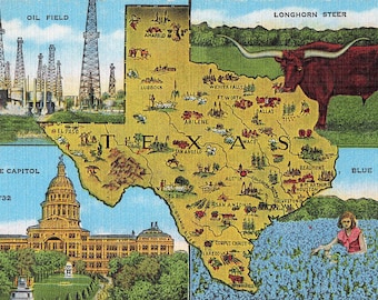Texas Map Postcard - Etsy