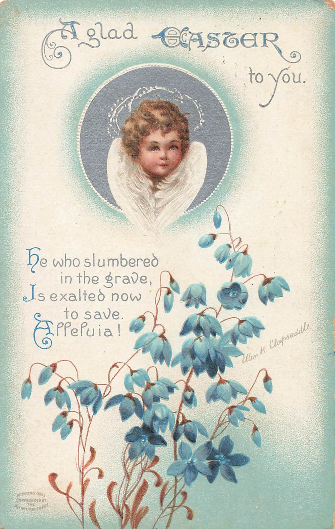 Easter Greeting Postcard Angel Bluebells Poem Embossed Silver Trim ...