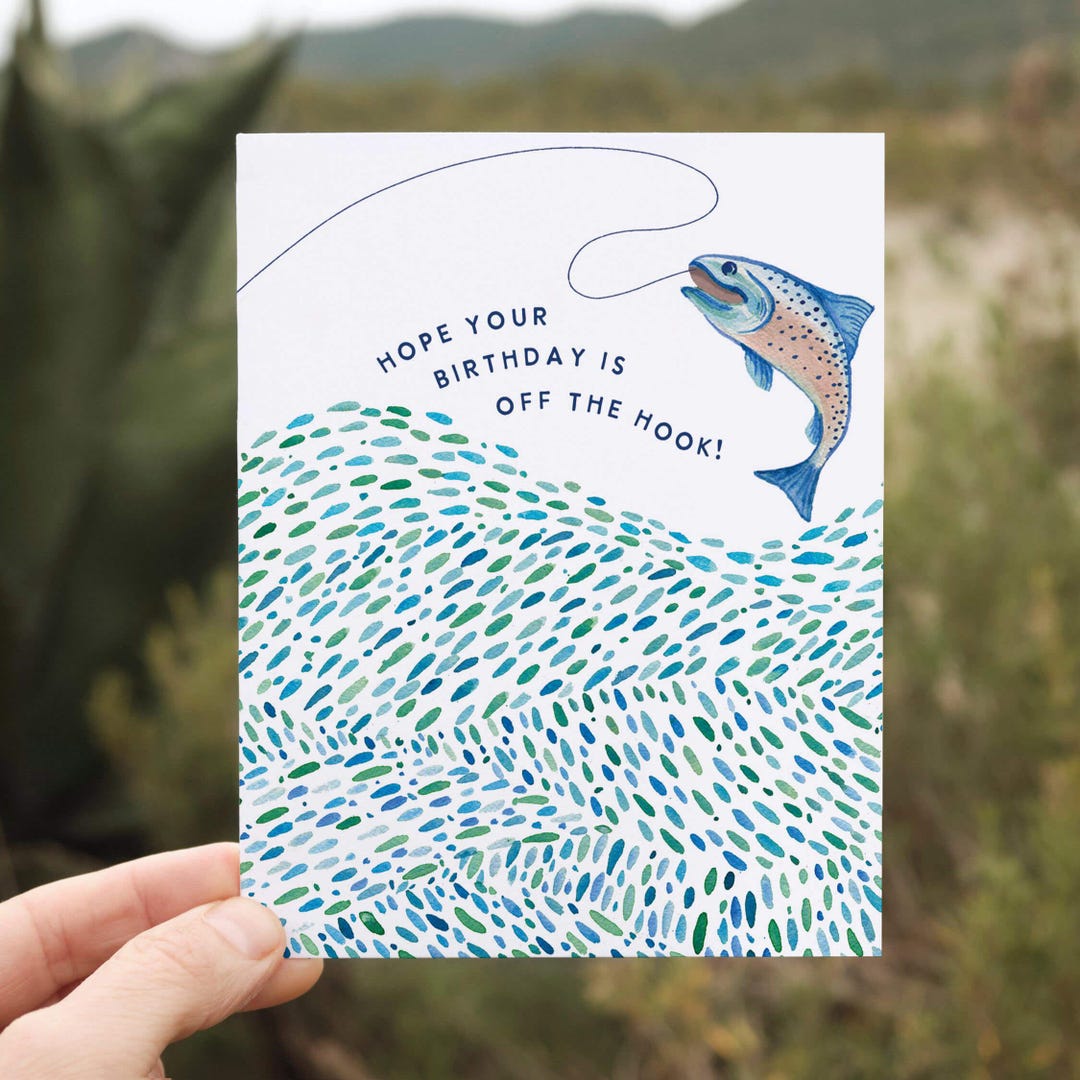 Fishing Birthday Card | off the Hook Trout Trout in River Fly Fish ...