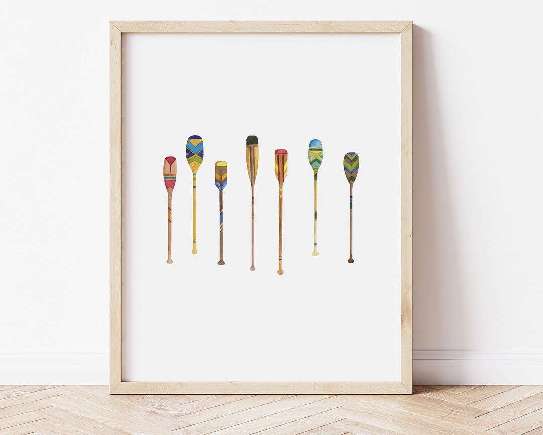 Colorful Vintage Canoe Oars Watercolor Illustration Art Print - Etsy