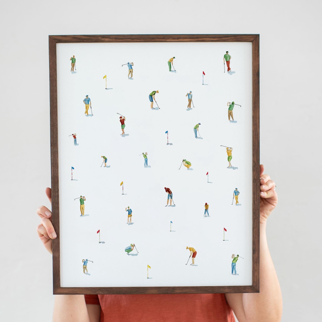 Retro Golf Print | Tiny Watercolor Golfers Art - Etsy
