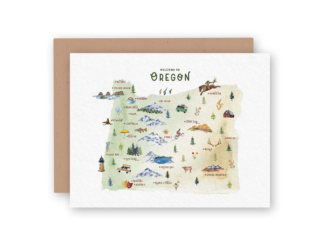 Oregon Illustrated | Cute Doodle OR Watercolor Map | Everyday Souvenir ...