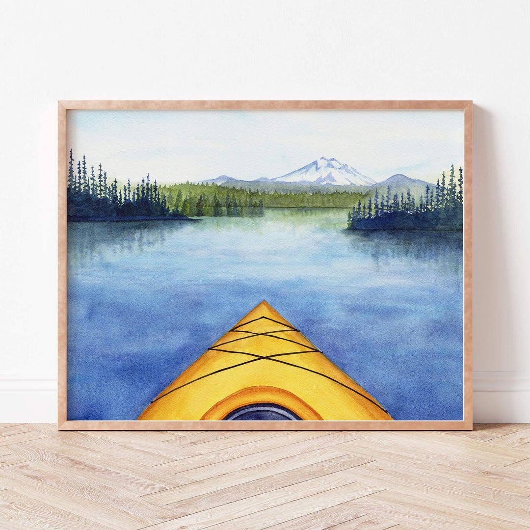 Watercolor Kayaking Art Print | Colorful Yellow Kayak Artwork and Gift ...
