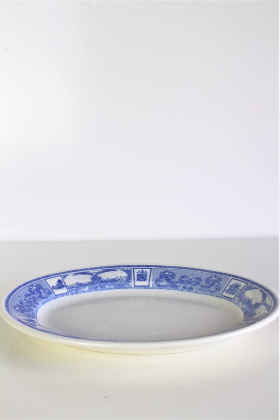 Vintage Blue and White Oval Plate Mfg. by Lamberton China | Etsy