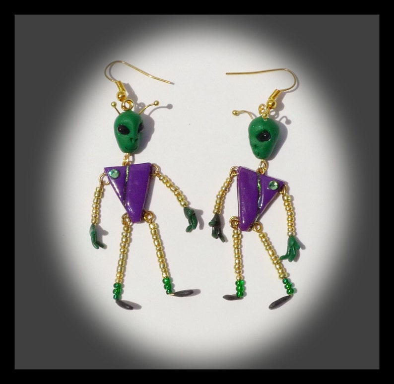Green Alien Earrings UFO Polymer Clay Dangle Extraterrestrial ...