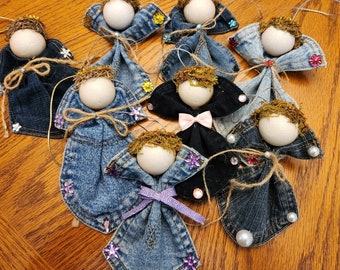 Jean Pocket Angel Ornie Country Farm House Denim Wood Burlap ...