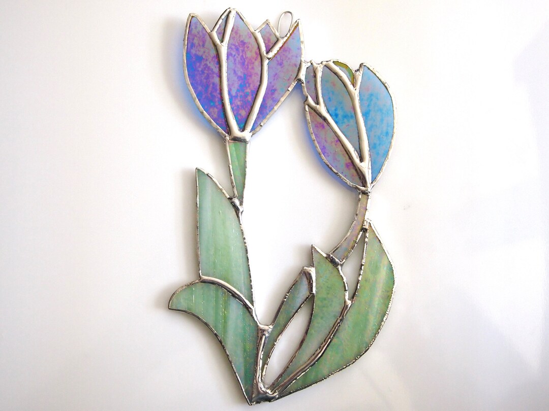 On Reserve Fo Lisa Stained Glass Blue Crocus Flower Suncatcher - Etsy