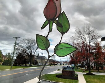 Stained Glass Pink Rose Night Light - Etsy