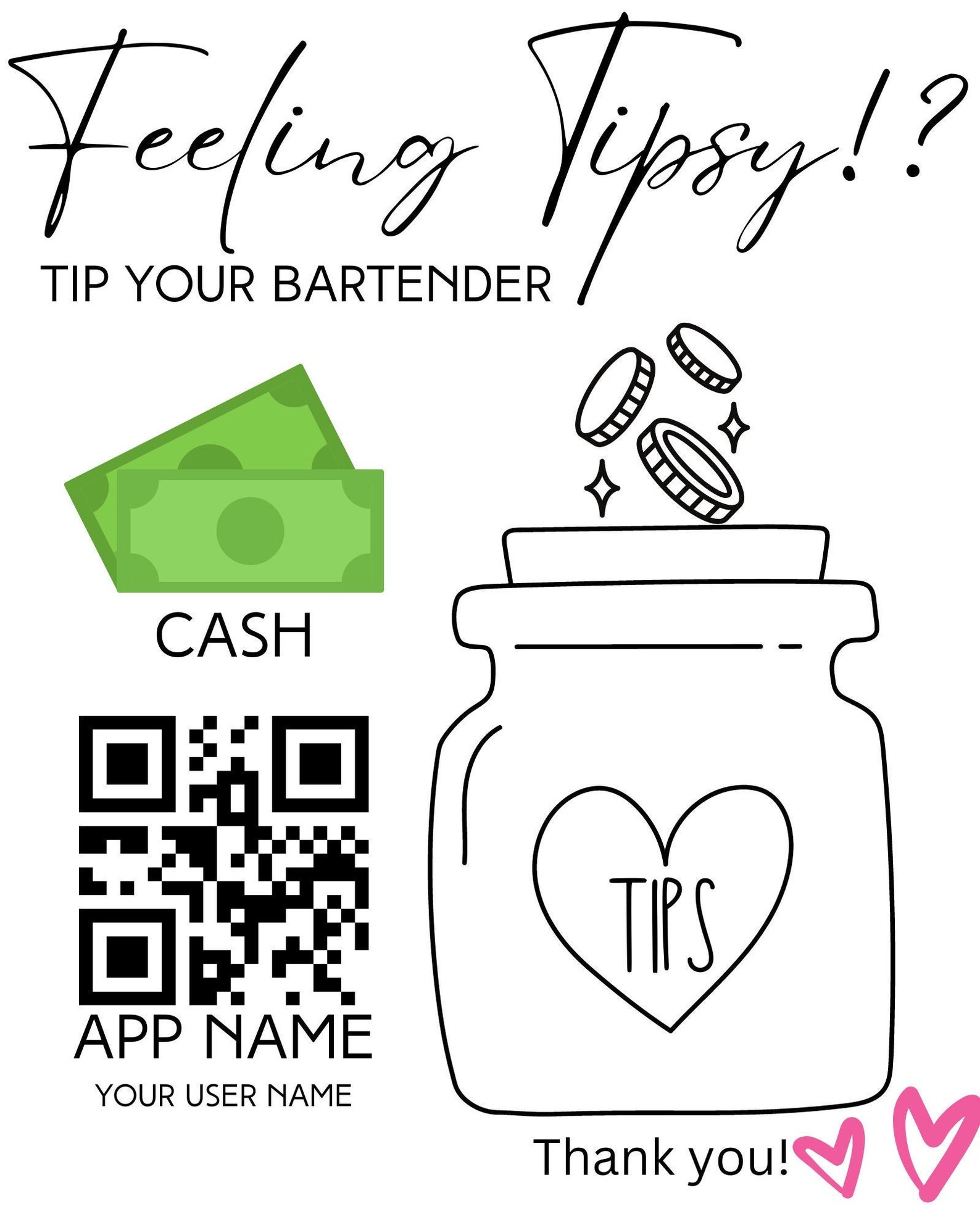 Virtual Tip Jar Template Printable Payment Sing Small Business Tool ...