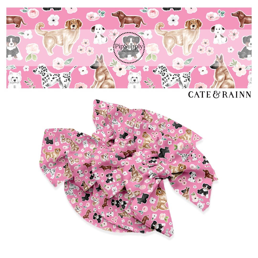 Cate & Rainn Pretty Pink Pups Bow Strips Puppy No Sew - Etsy