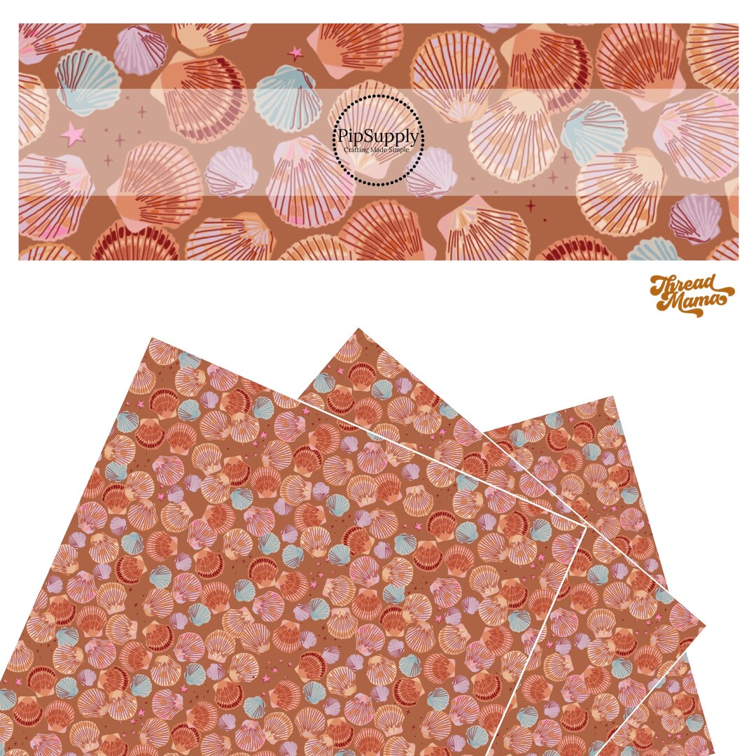 Faux Leather Vintage Seashells on Copper Beach Faux Leather Roll ...