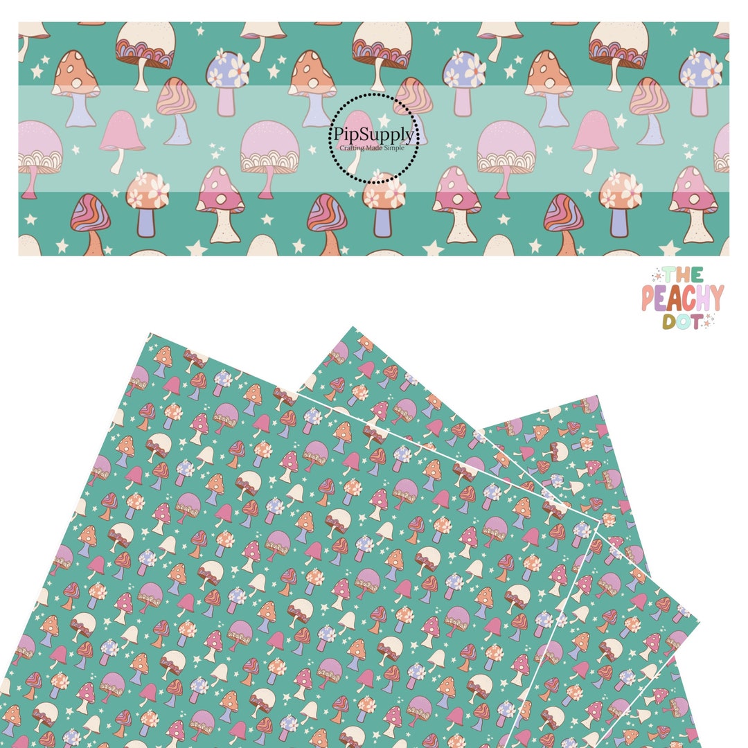 The Peachy Dot Retro Shrooms and Stars Teal Faux Leather Teal Crafting ...