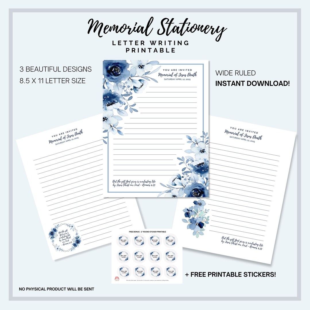 Printable JW Memorial | Digital Download | Vintage Floral Stationery ...