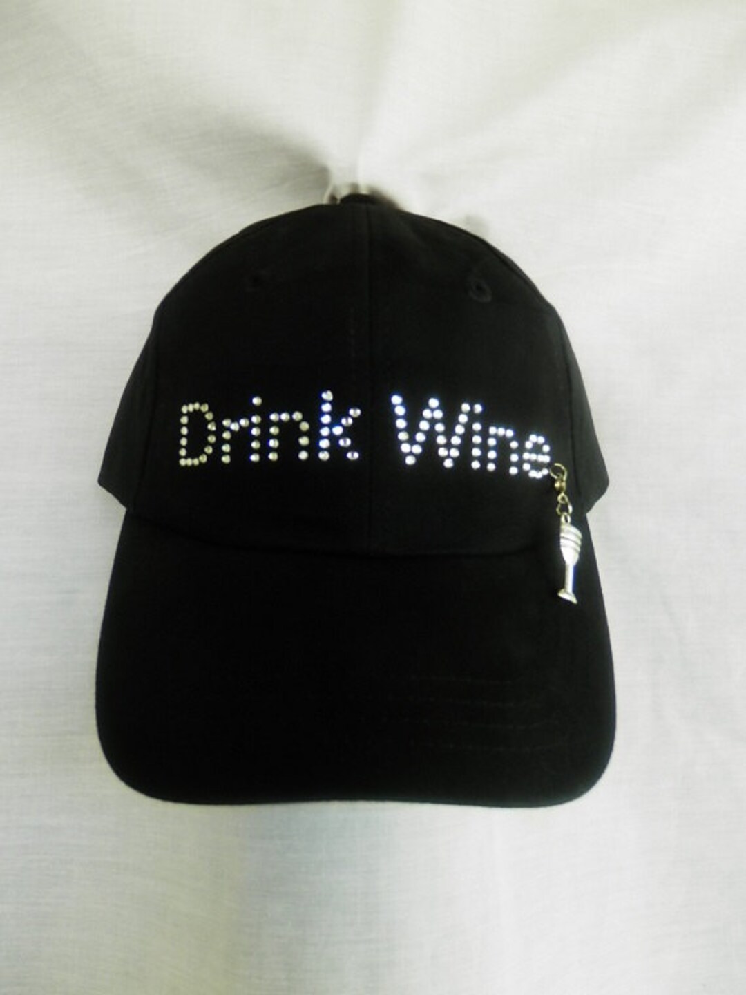 Drink Wine, Rhinestone Baseball Hat in Black, With a Removable Wine ...