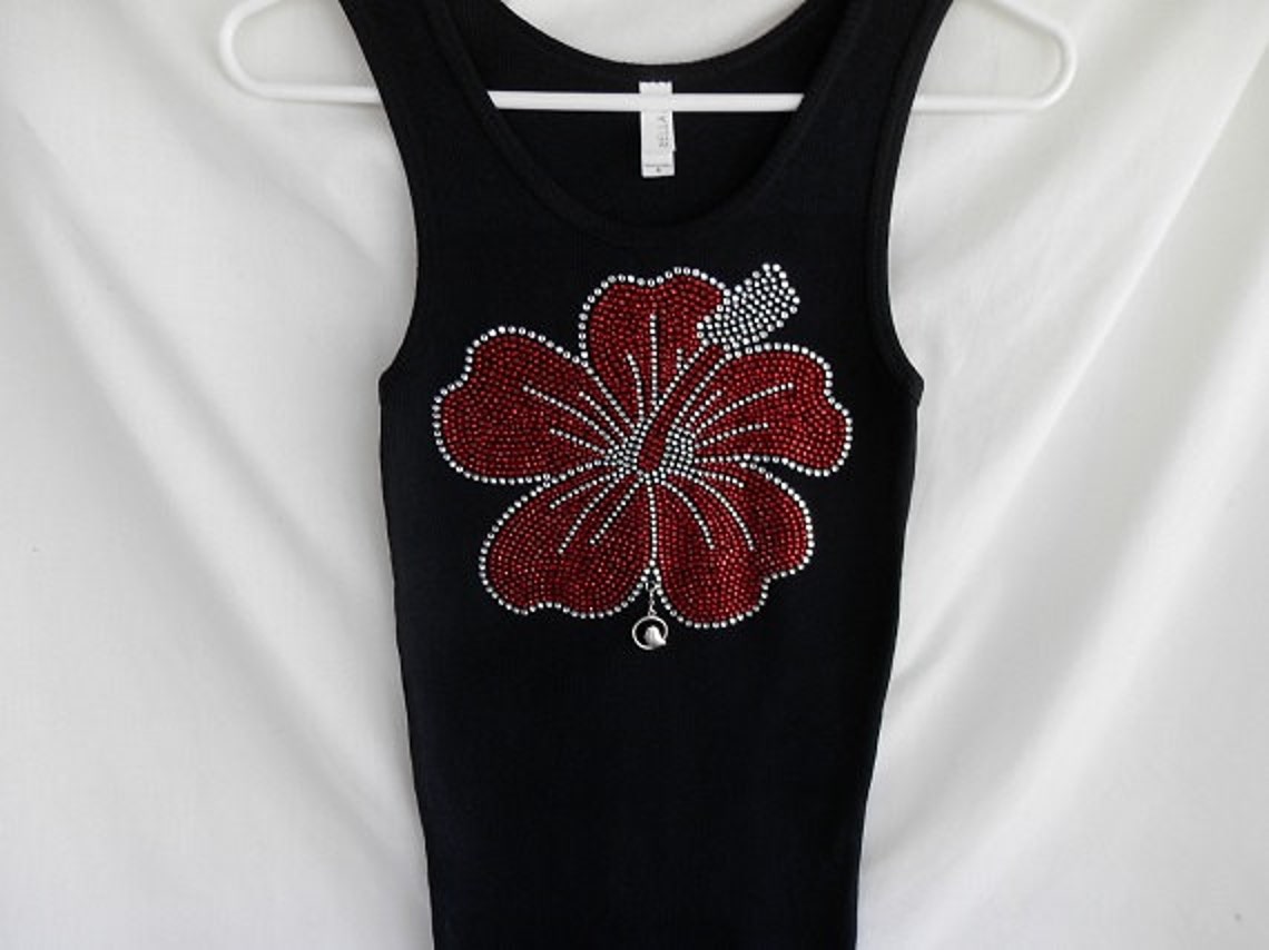 Red Hibiscus Flower Womens Rhinestone Tank Top. It Comes With - Etsy Italia