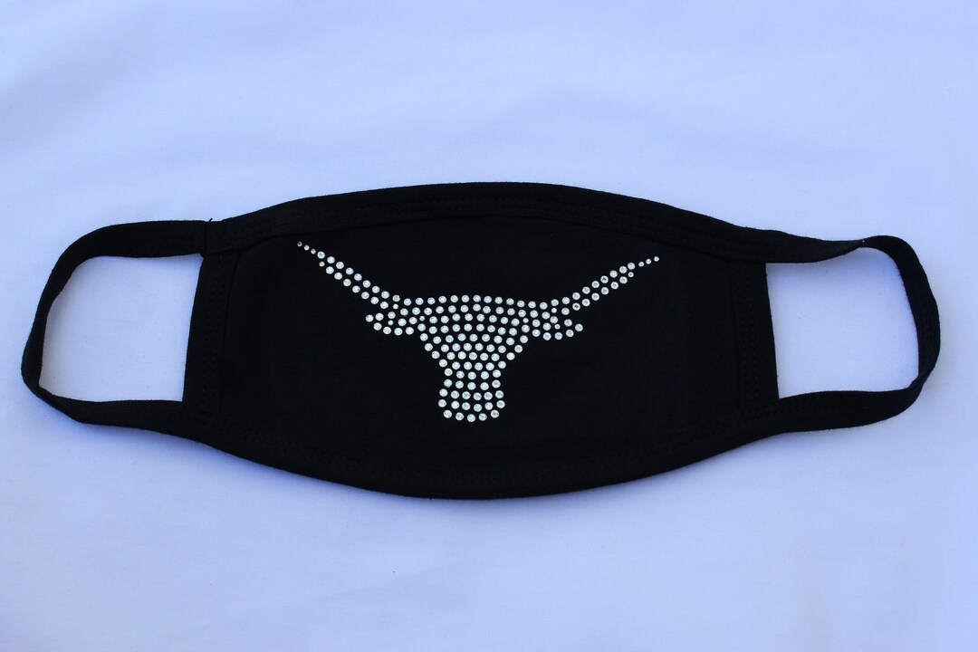 Texas Longhorn Face Mask, Rhinestone Longhorn Face Cover, Two Color ...