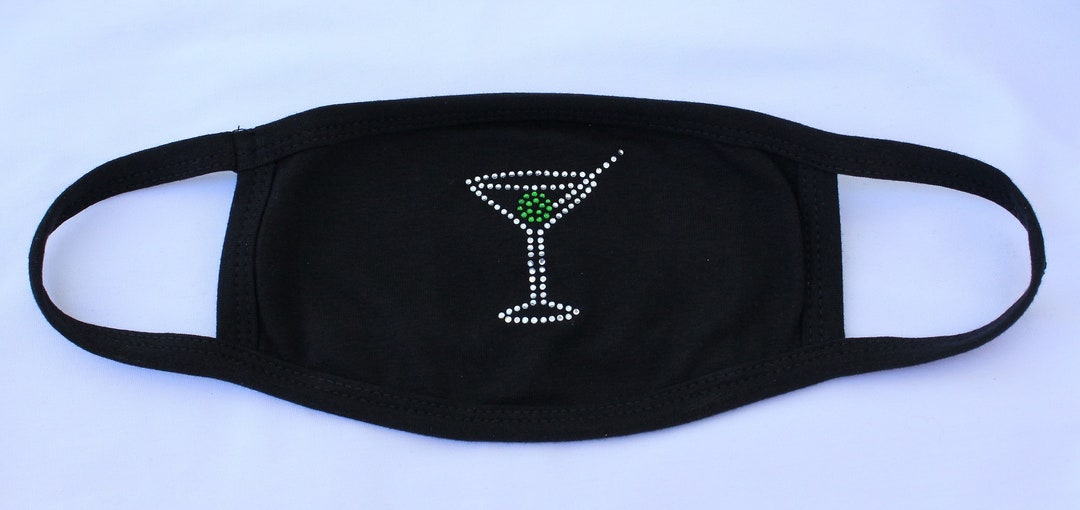 Martini Face Mask, Rhinestone Martini Face Cover, 2 PLY Comfortable ...