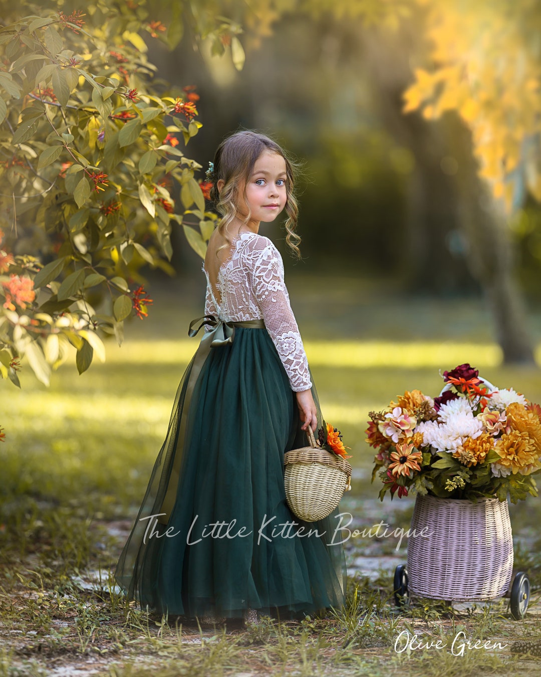 Olive Green Tulle Flower Girl Dress Fall Flower Girl Dress Rustic