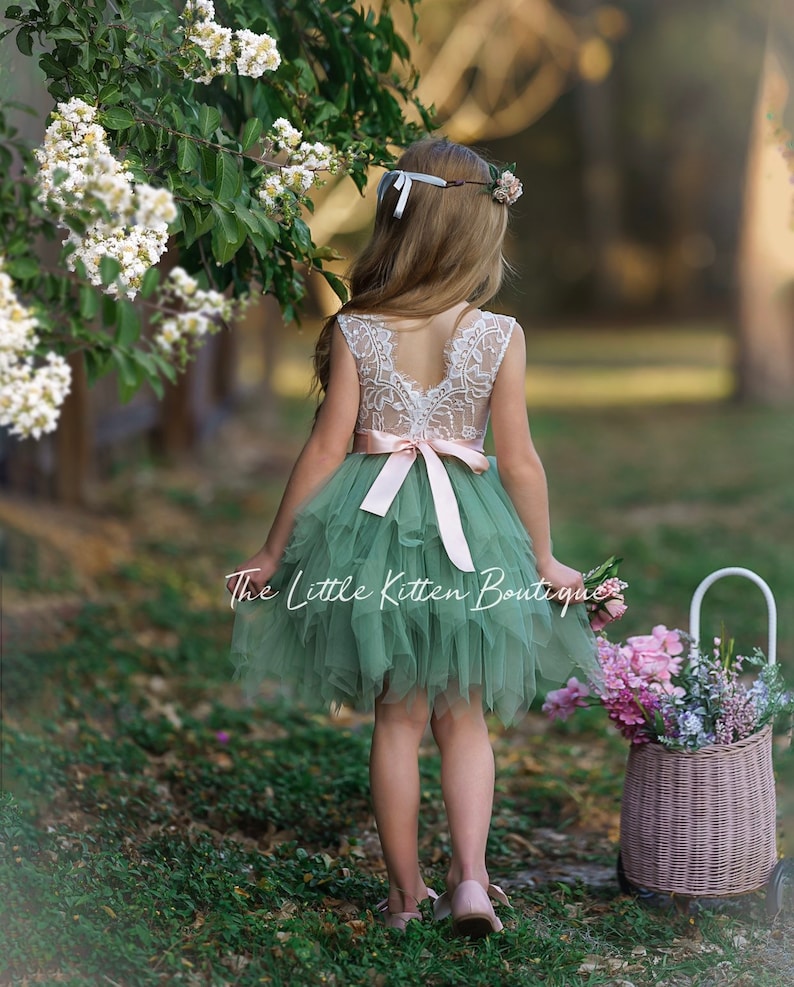 Blush Pink Tulle Flower Girl Dress White Lace Flower Girl Etsy