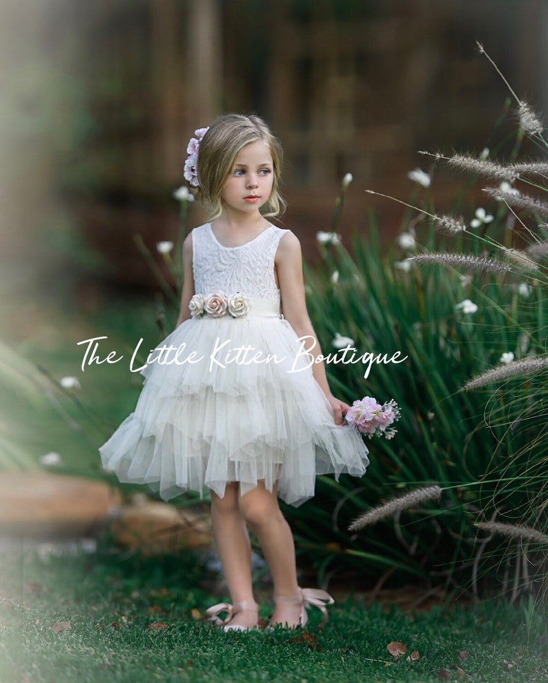 Blush Pink Tulle Flower Girl Dress White Lace Flower Girl Etsy