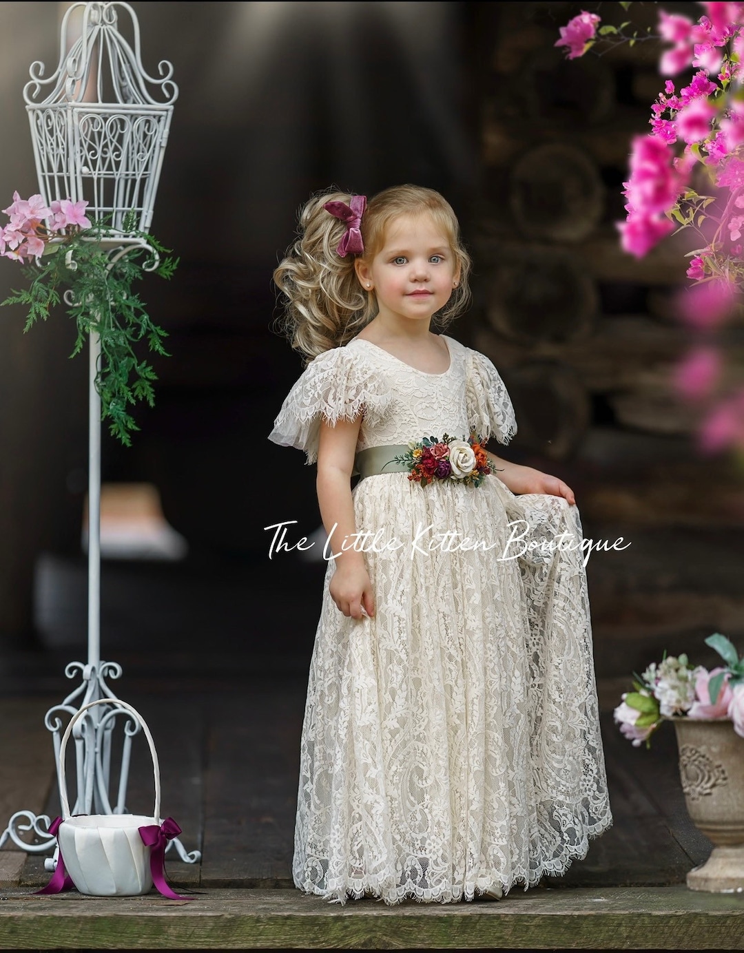 Bohemian Flower Girl Dress, Girls Dress, Girls Dresses, White Lace Flower Girl Dress, Rustic ...