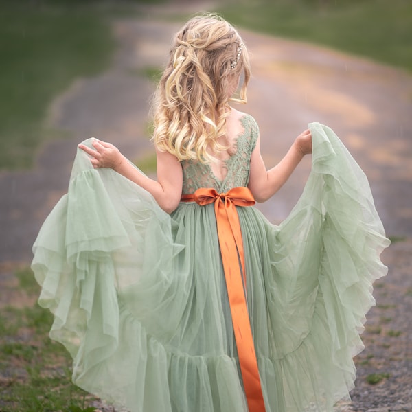Green Flower Girl Dress - Etsy