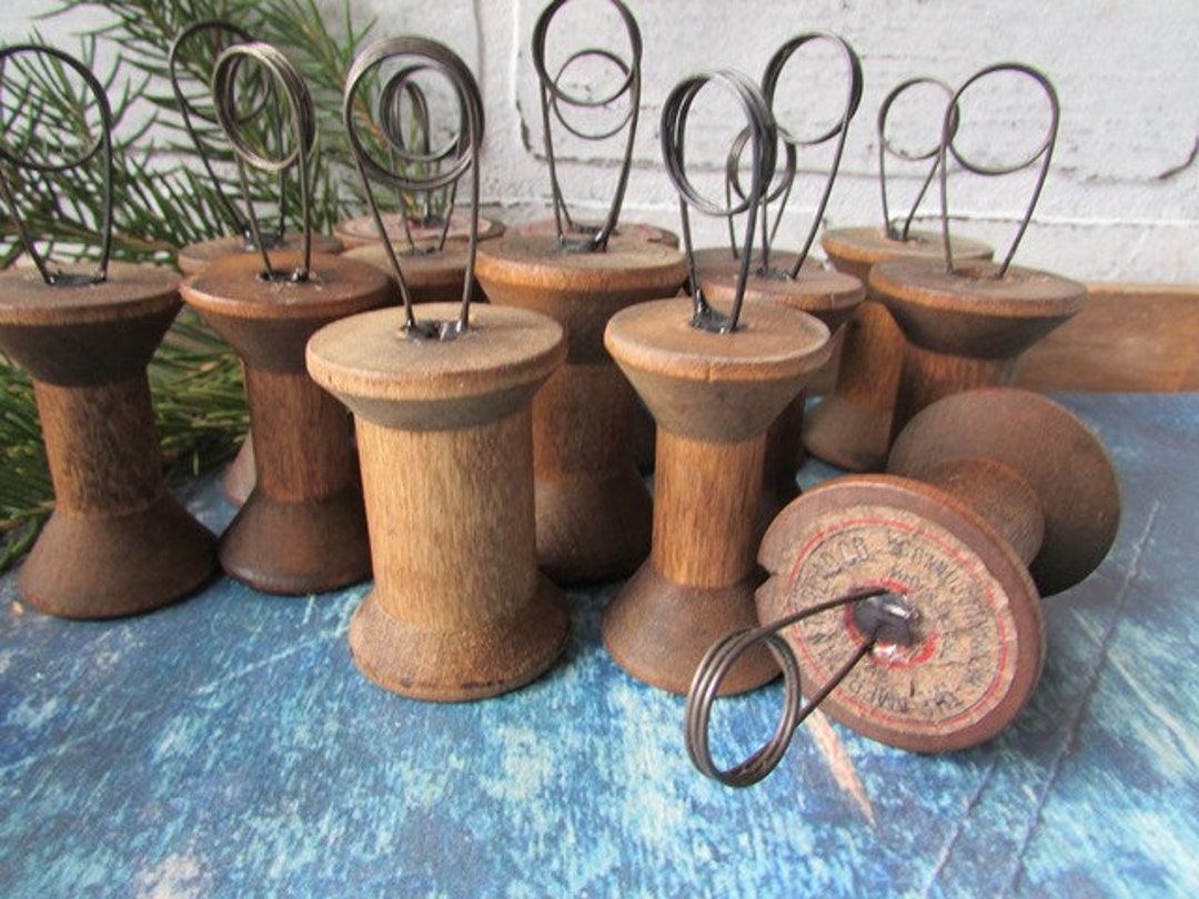 ONE Table Number Holder Vintage Wooden Spool Empty Thread Spool Cafe ...