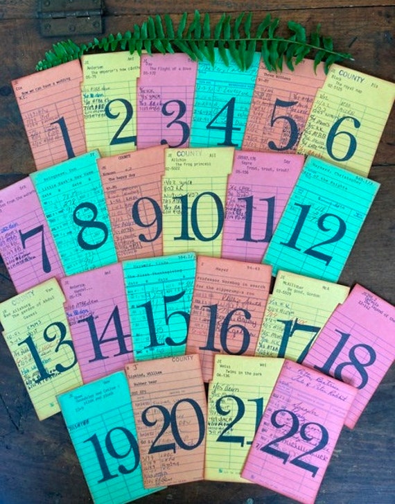 Wedding Table Numbers Vintage Pastel Library Cards Numbers - Etsy