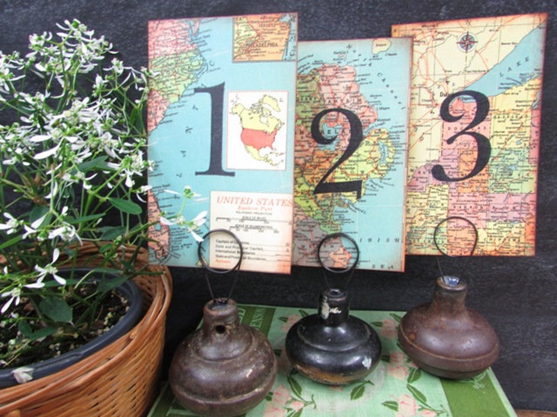 Map Table Number 1-15 Available Vintage Travel Wedding Bridal - Etsy