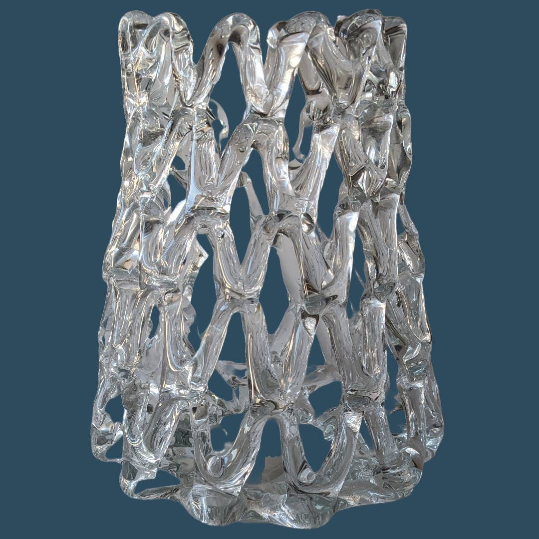 Vintage MCM Glass Lattice Handblown Sculptural Vase - Etsy