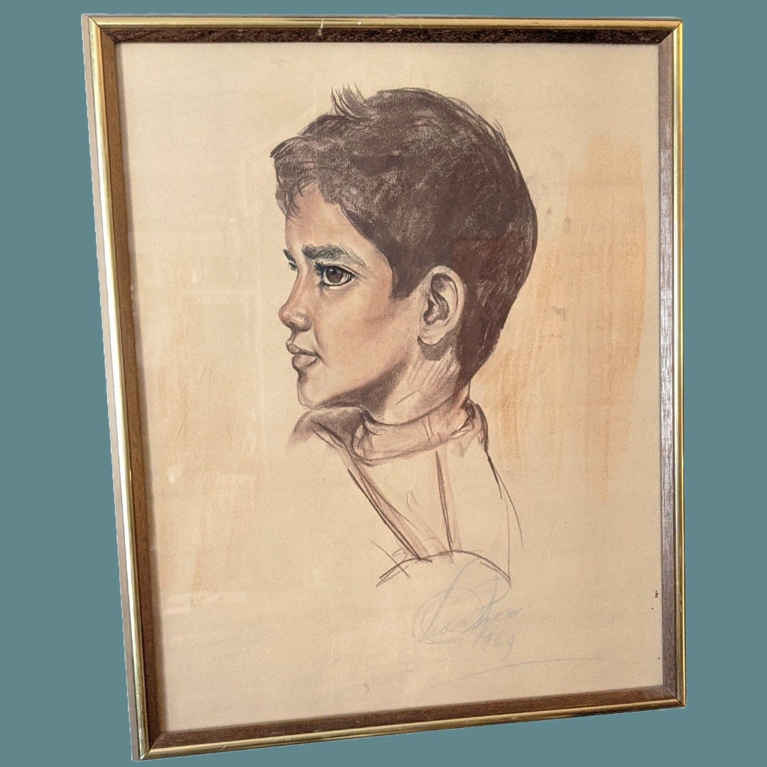 Vintage 1969 Oil Pastel Drawing of a Boy by Charlie Pico - Etsy
