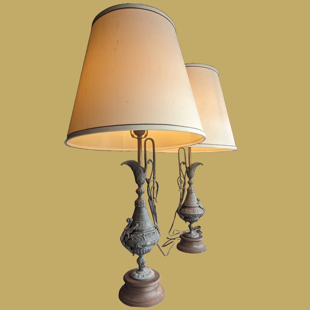 Antique 1900s Pewter Ewer Vessel Lamps With Griffin Details - Etsy
