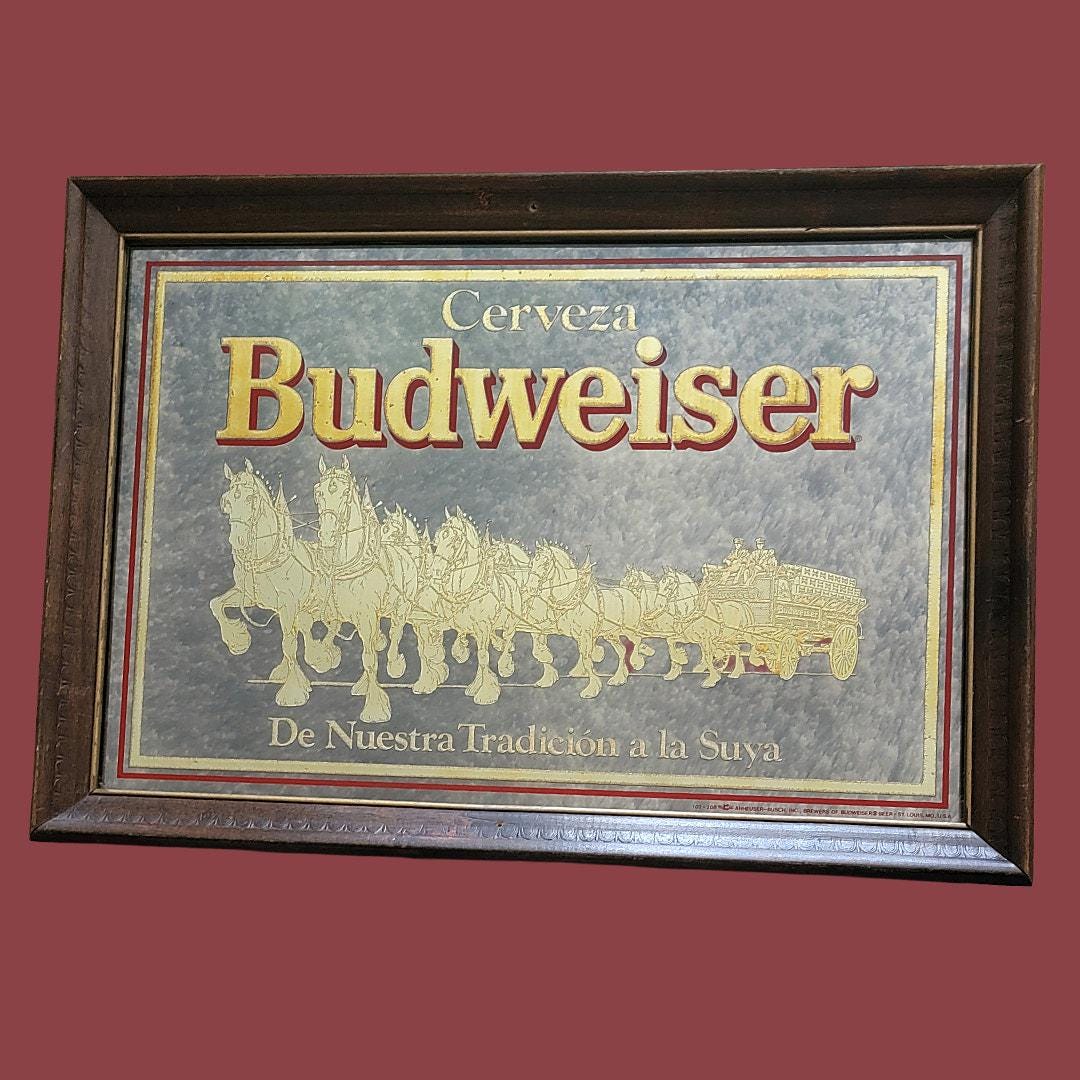 Vintage 1986 Cerveza Budweiser Spanish Bar Mirror With Clydesdale - Etsy