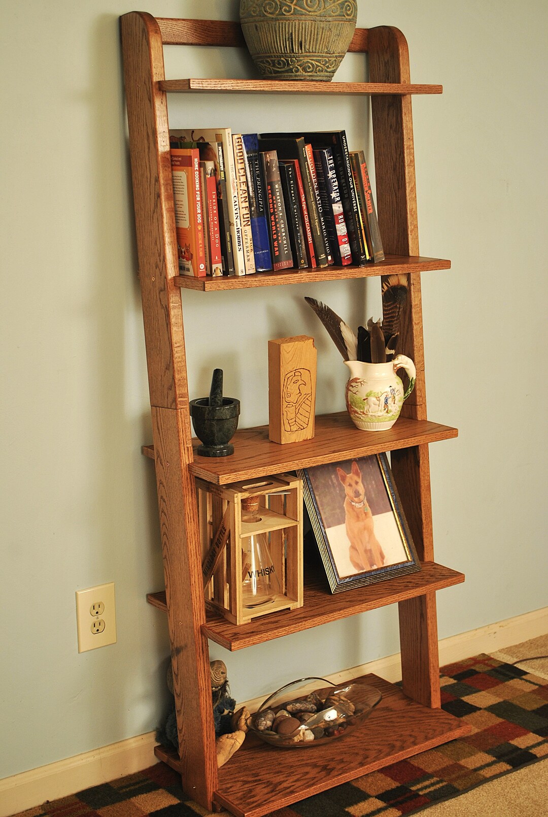 Red Oak Ladder Bookshelf, 61" Tall, Special Walnut Stain - Etsy