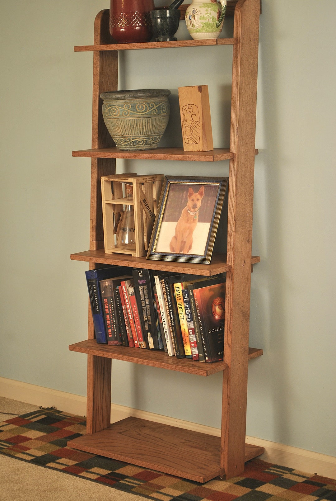 Ladder Bookshelf, Res Oak Hard Wood 61" Tall, Special Walnut Stain - Etsy