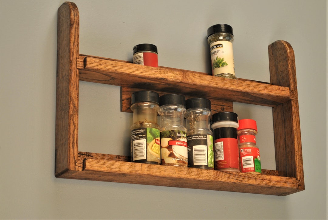 Red Oak 18 Inch Wide Spice Rack, Holds 16 Jars (2" Diam), Stained Dark ...