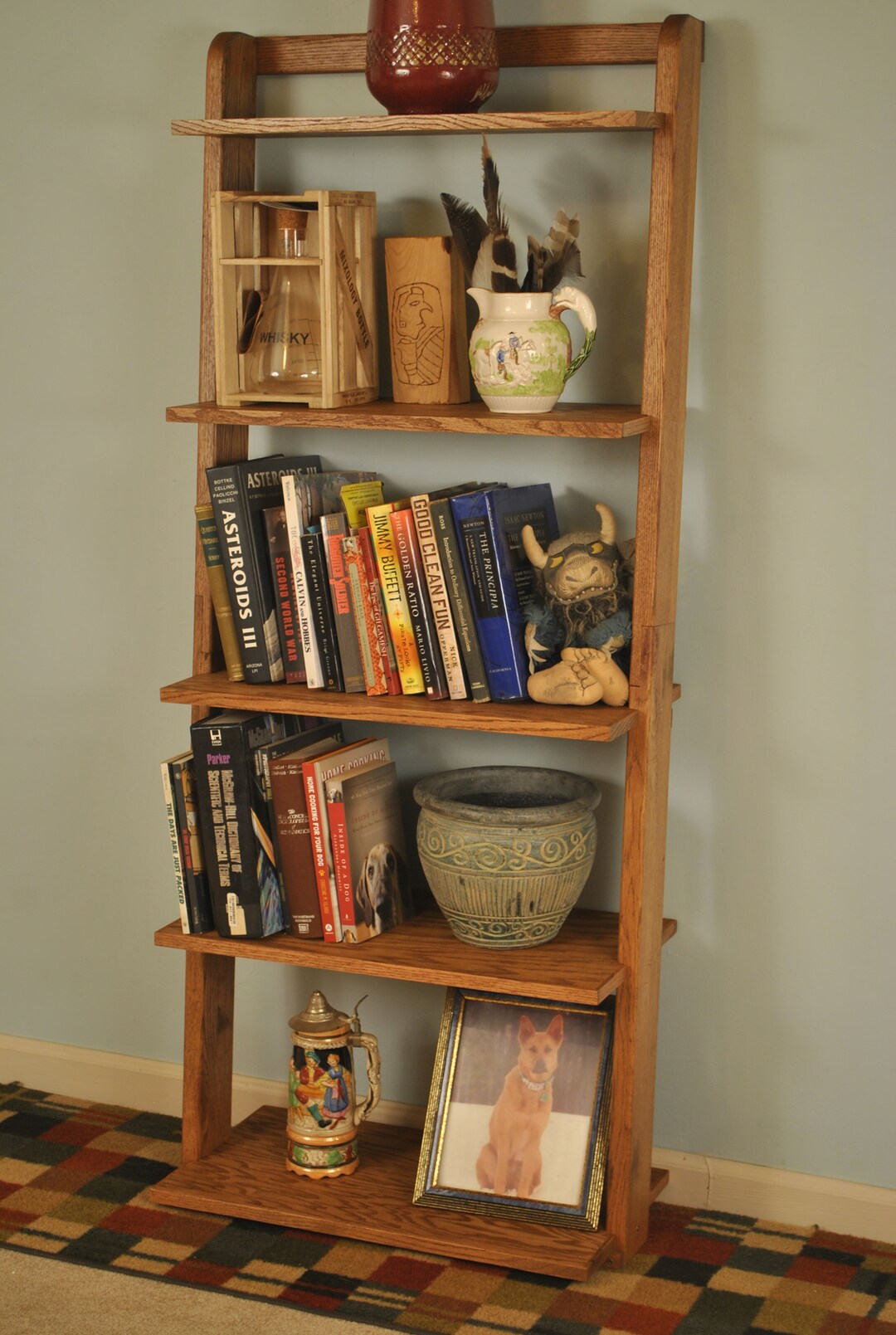 61" Red Oak Ladder Bookshelf, Teak Stain - Etsy